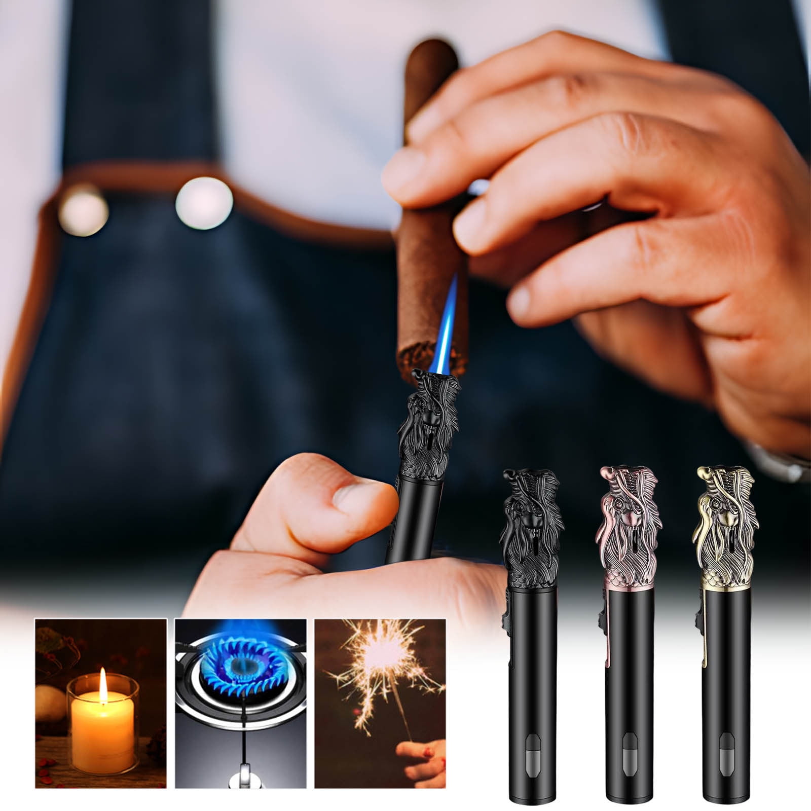 SSZMDLB under $5 3Pcs Adjustable Flame Lighter, Metal Butane Torch ...