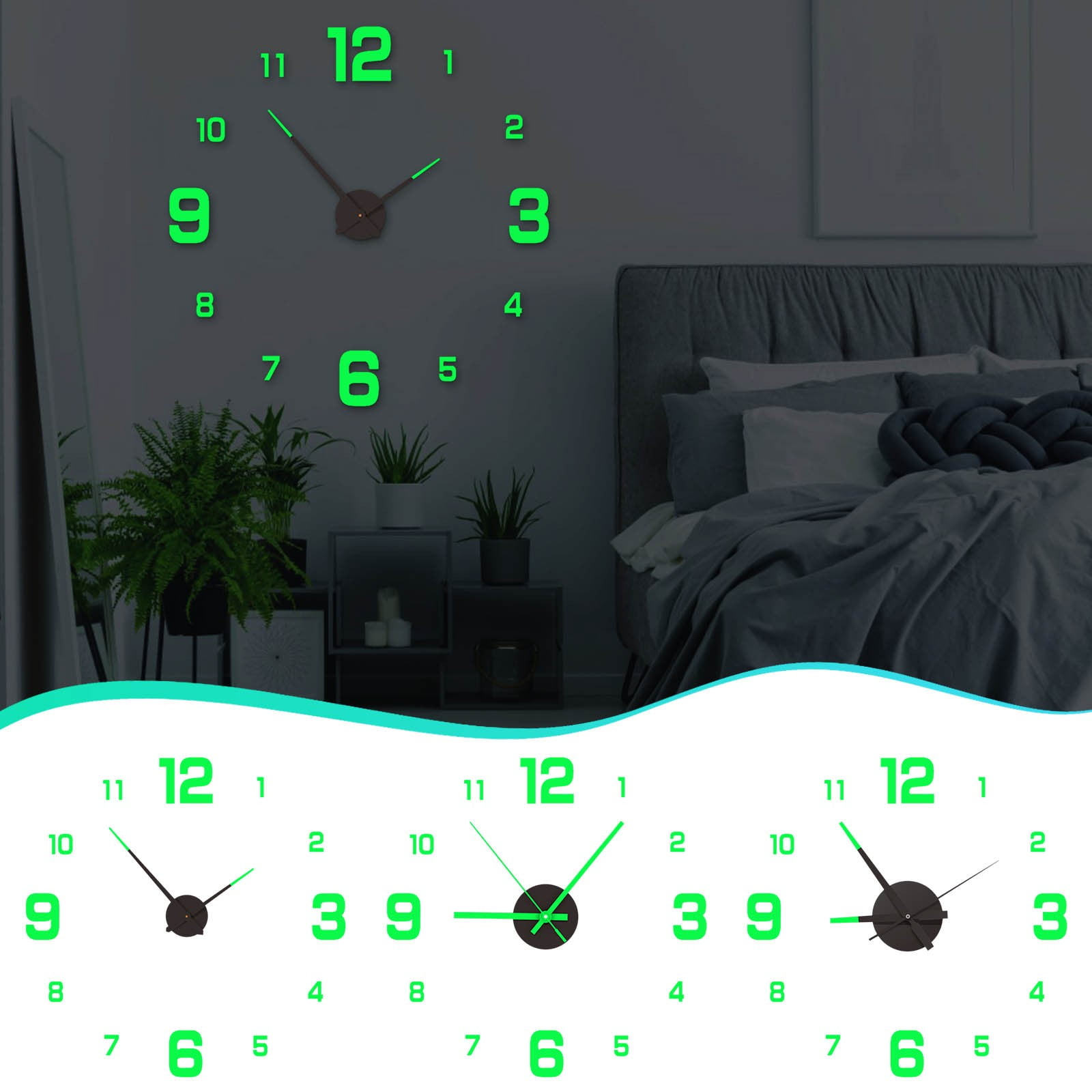 SSZMDLB under $5 3Pcs Luminous Wall Clock, Wall Clock, Luminous Digital ...