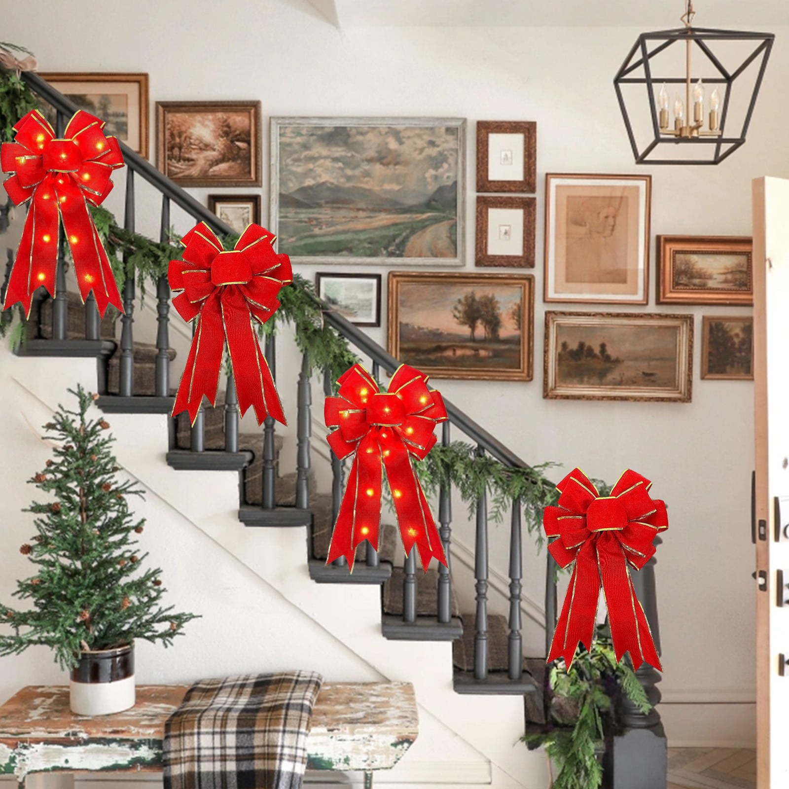 SSZMDLB under $5 Christmas Bow Ribbon, Large Red Pre-Lit Wreath Topper ...