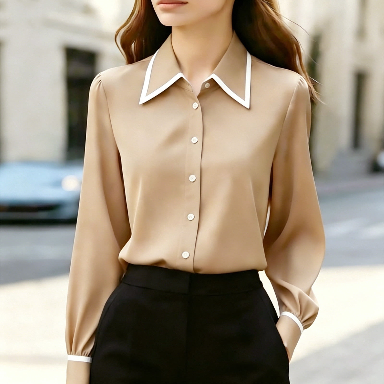 SSZMDLB Women Long Sleeve Button Down Shirts Blouse for Work Business ...