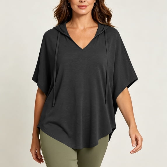 SSZMDLB Women Plus Size V Neck Short Sleeve Hooded Tshirts Casual Loose ...