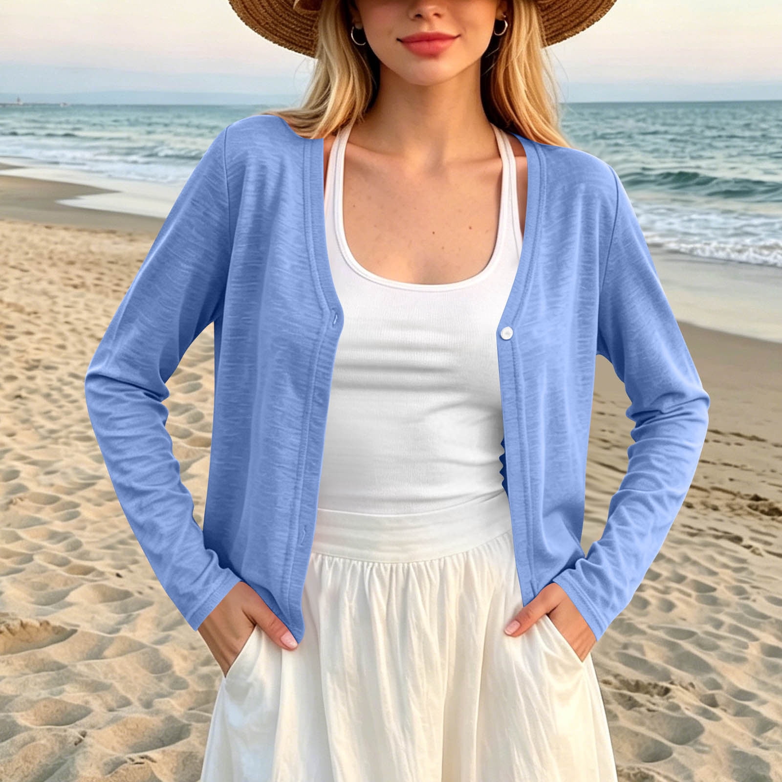 SSZMDLB Women V Neck Long Sleeve Button Down Cardigan Loose Fit Casual ...