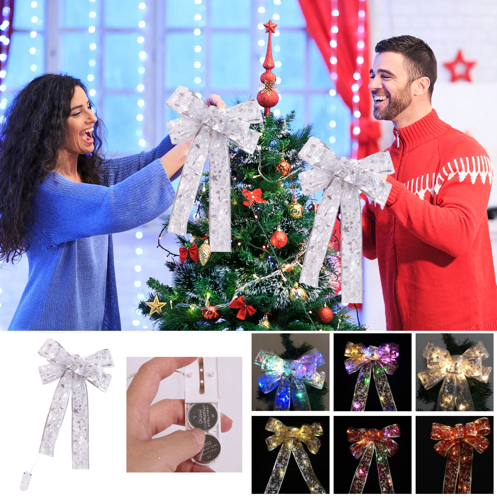 SSZMDLB under $5 3Pcs LED Bows, LED Christmas Bows, Glitter Ribbon Tree ...