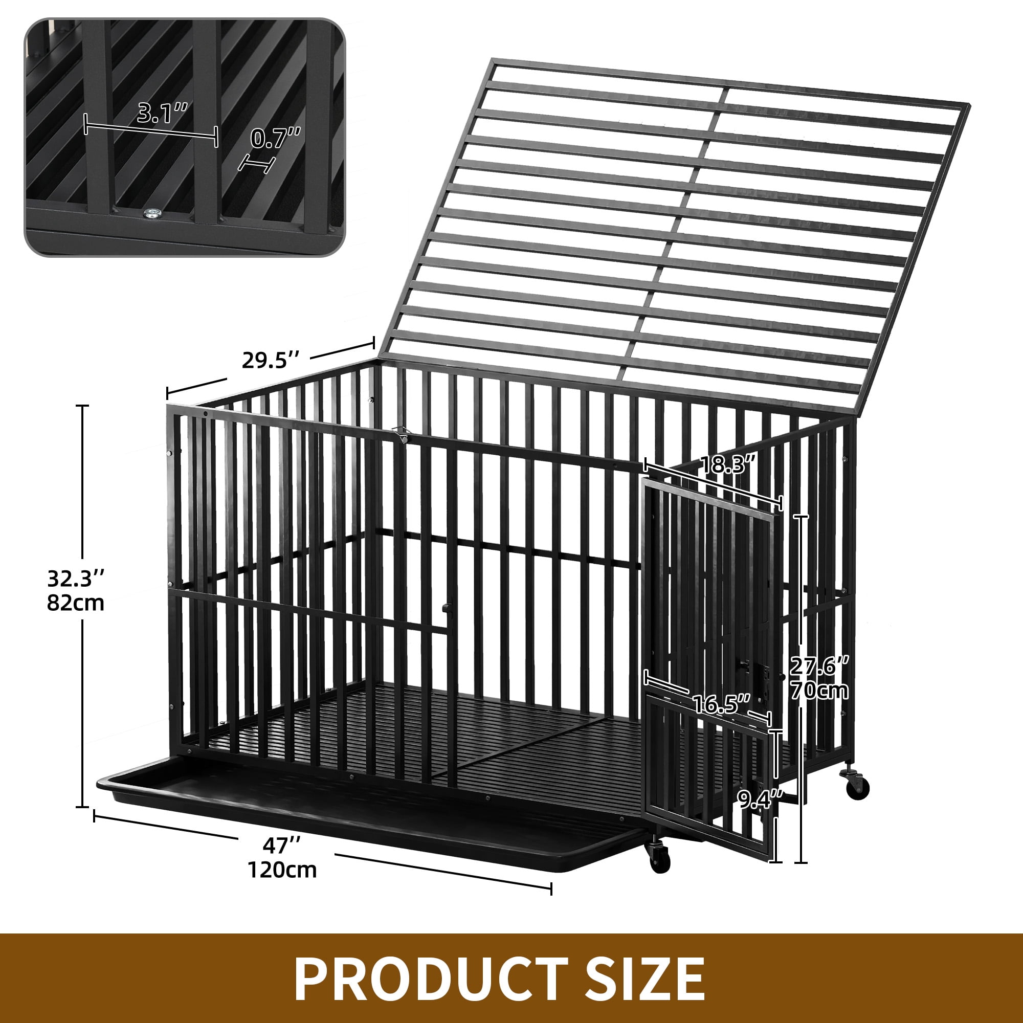 SSyao 47 inch Heavy Duty Dog Crate Cage Strong Metal Large Kennel Three ...