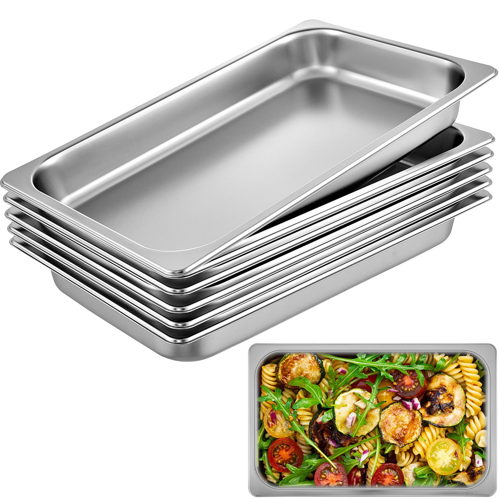SSyao 6 Pack 2.5" Deep Stainless Steel Steam Table Pans Hotel Food Prep ...