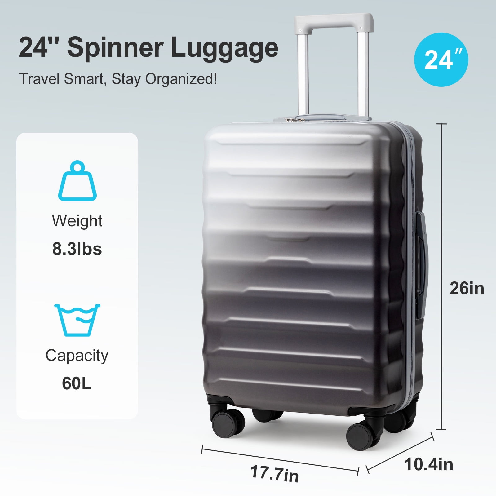SSyao Checked Luggage Hardside Spinner Luggage with TSA Lock Large ...