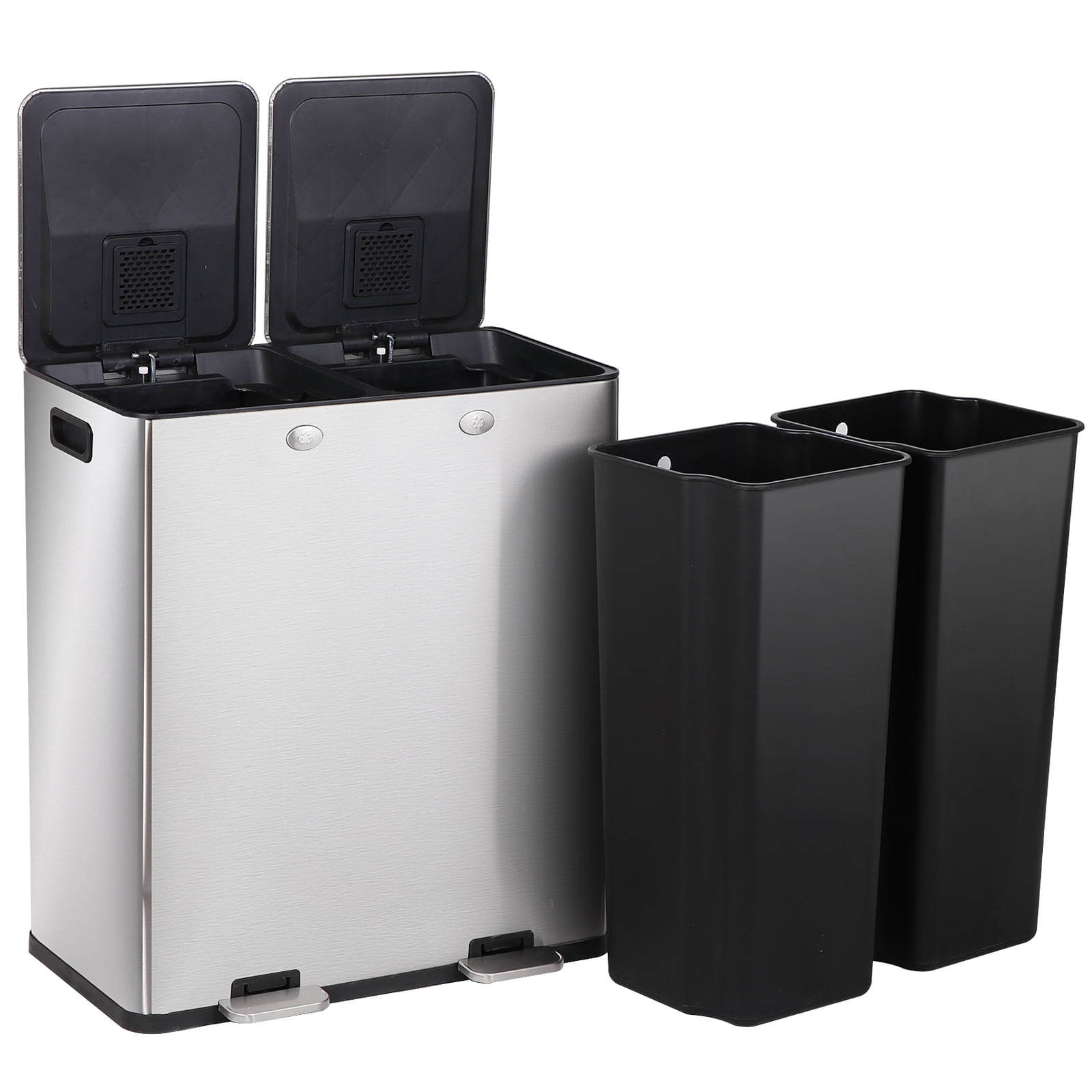 SSyao Double Stainless Steel Trash Can 2 x 8 Gallon Recycling Bins w ...