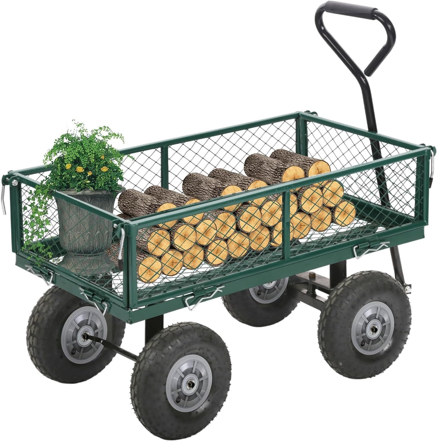 SSyao Garden Carts Yard Dump Wagon Cart Lawn Utility Cart Outdoor Steel ...
