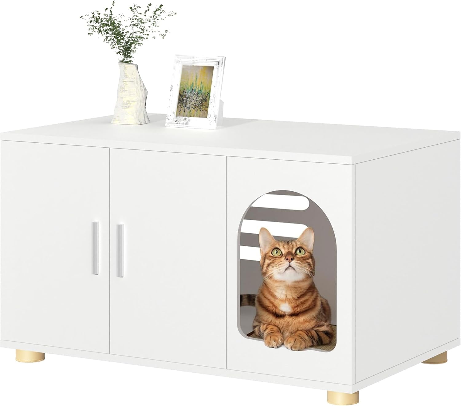 SSyao Modern Cat Litter Box Enclosure Furniture as End Side Table ...
