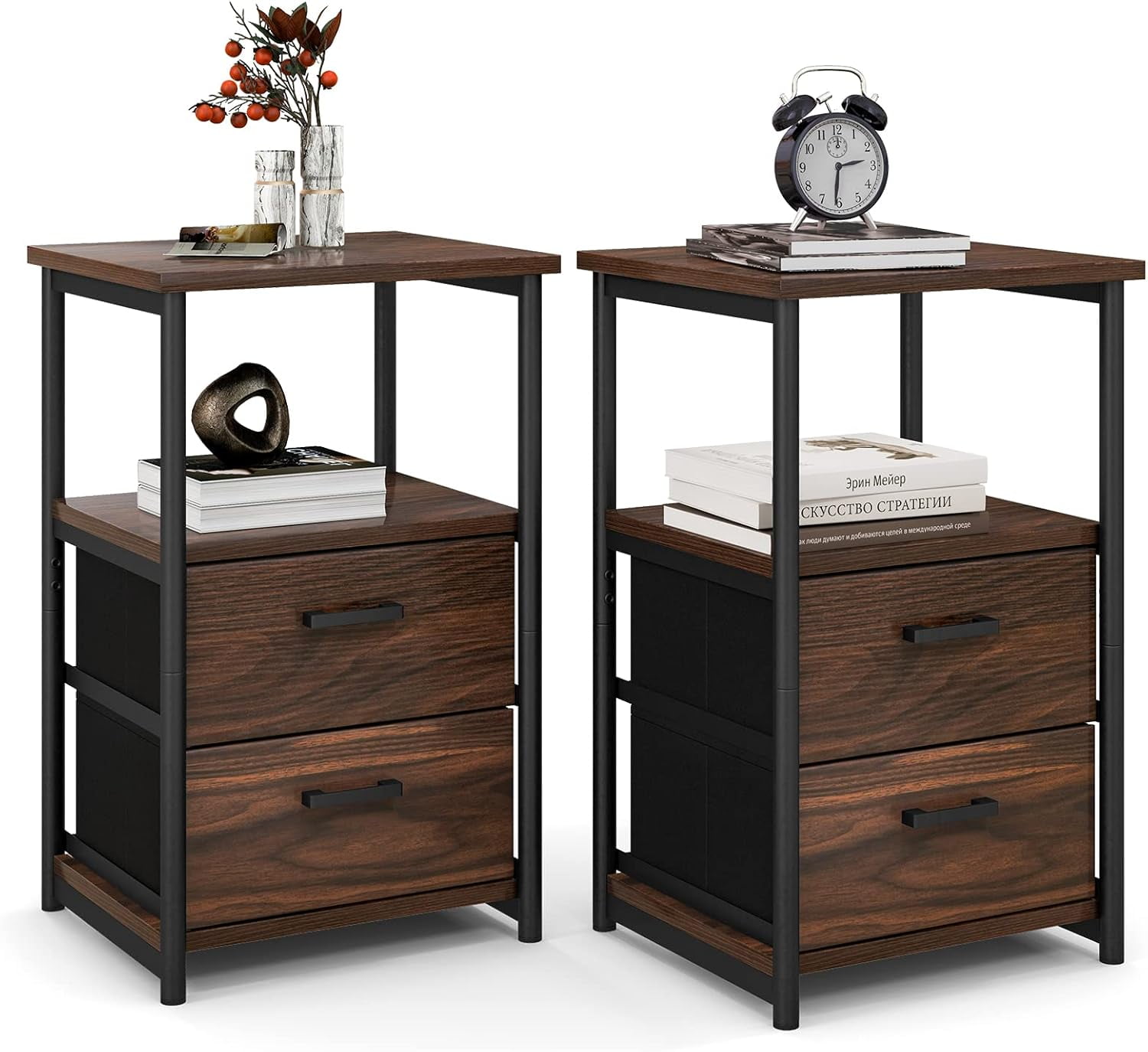 SSyao Nightstand, Sofa Side End Table with Open Shelf & 2 Drawers ...