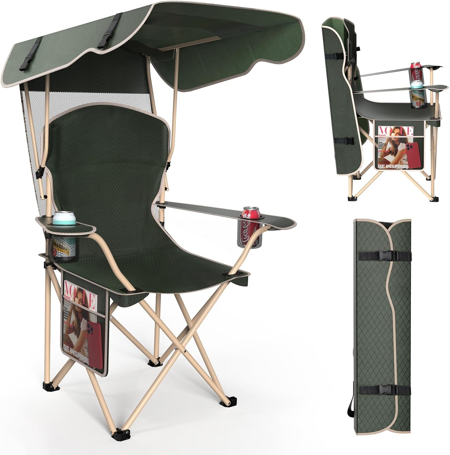 SSyao Portable Camping Chair with Canopy - Folding Chair with Canopy ...