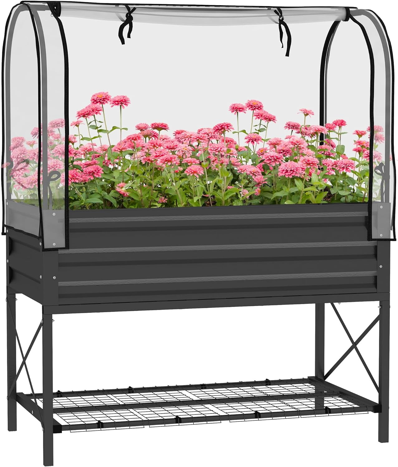 SSyao Raised Garden Bed with Cover and Storage Shelf, Rectangular ...