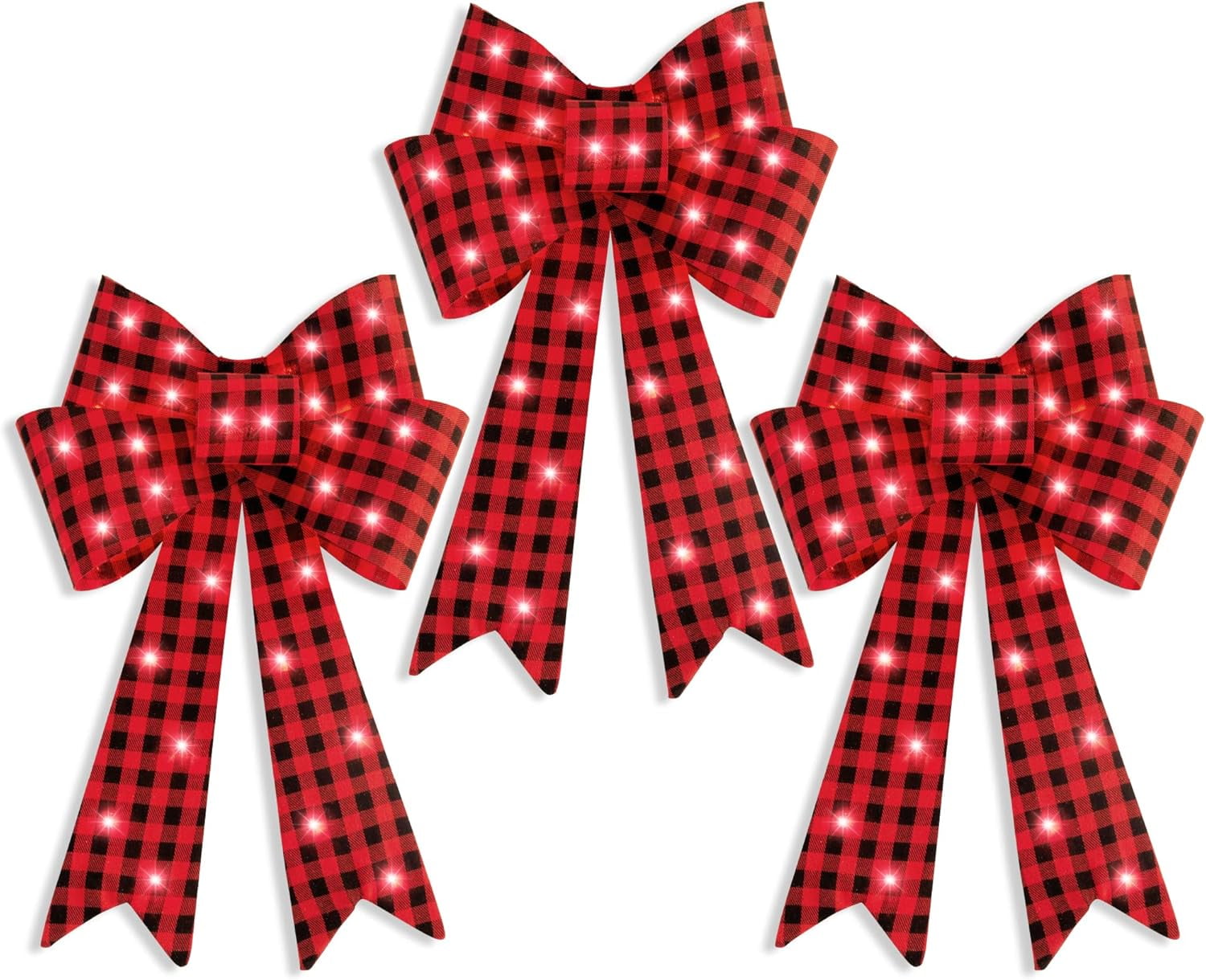 SSyao Set of 3 Bows Pre-Lit Christmas Bow Decoration, Indoor/Outdoor ...