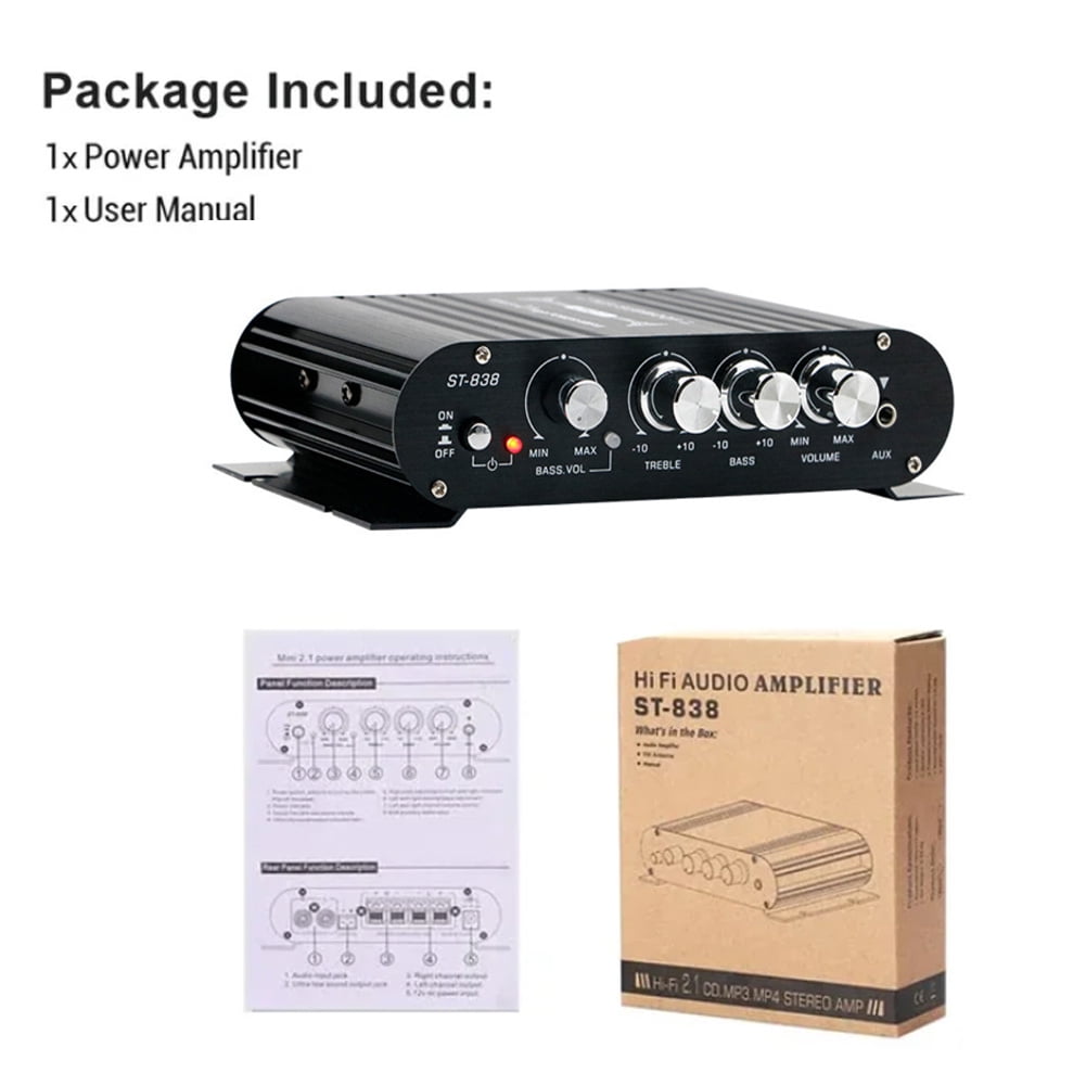 ST-838 2.1 Channel Power Amplifier 2.0+ Stereo Bass Sound Amp 20Wx2+40W ...