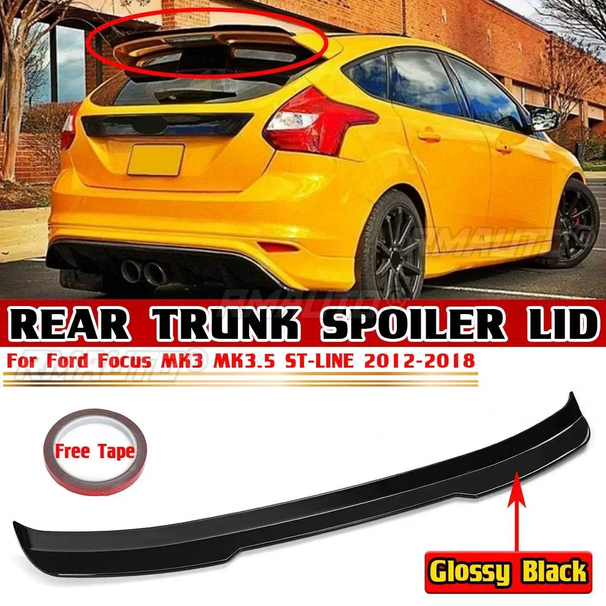 ST-LINE Car Rear Trunk Spoiler Extension Lip For Ford Focus MK3 MK3.5 ...