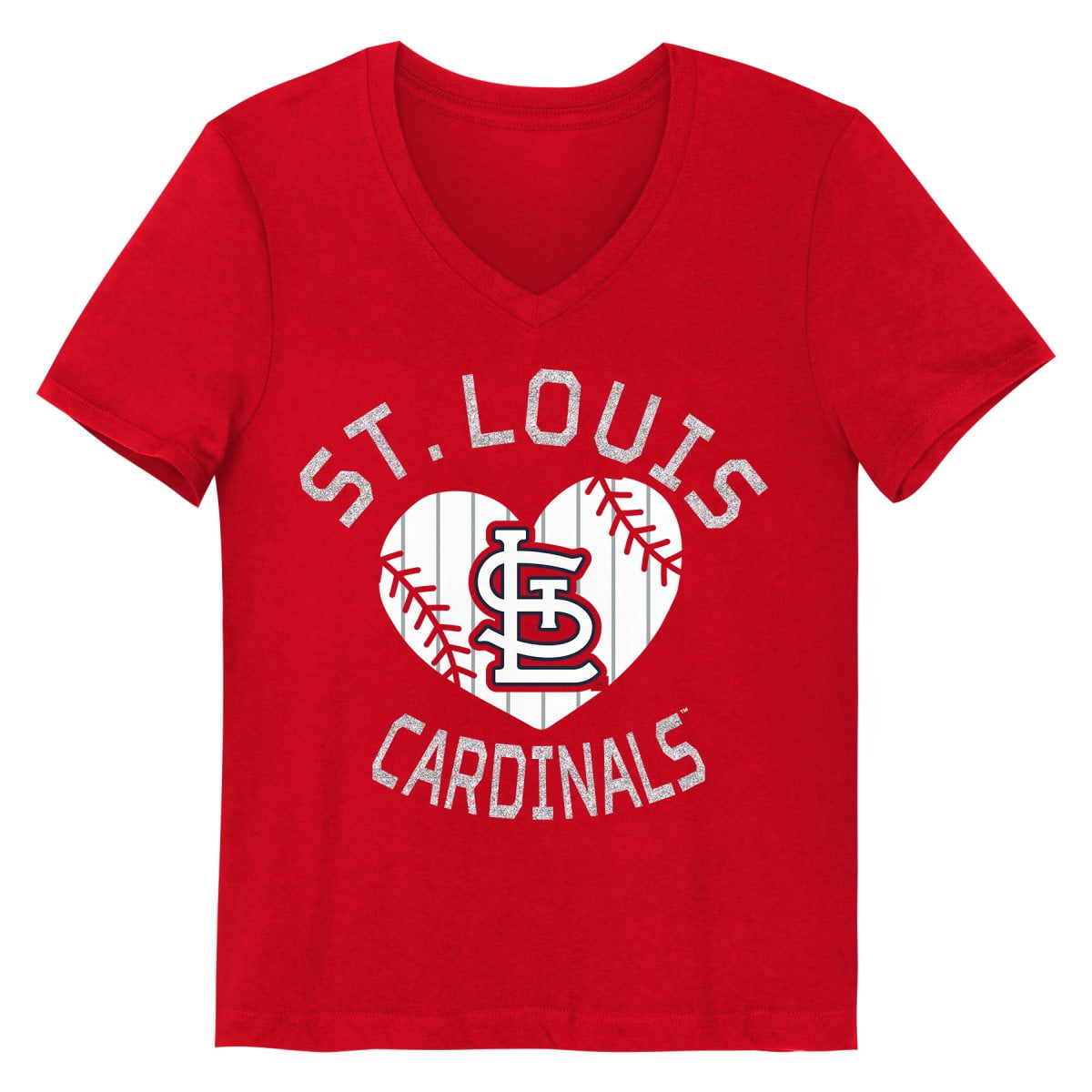 ST LOUIS CARDINALS Girls Primry Color Cotton Vee Short Sleeve Heart Tee ...
