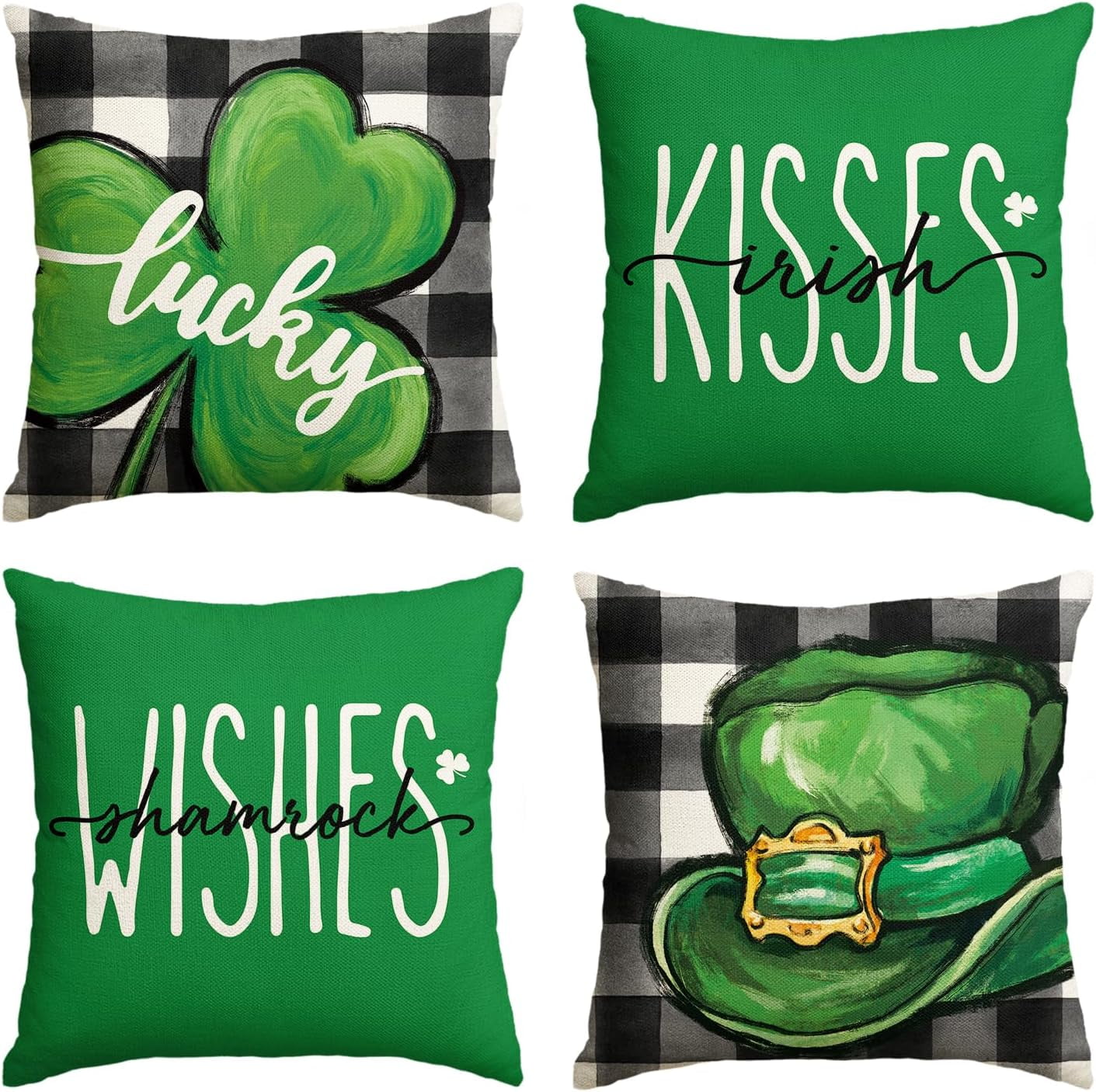 ST Patricks Day Buffalo Plaid Lucky Clover Hat Irish Kisses Shamrocks ...