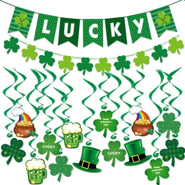 AJKSFHIU Lucky St Patricks Day Banner,Saint Patricks Day Glitter Banner ...