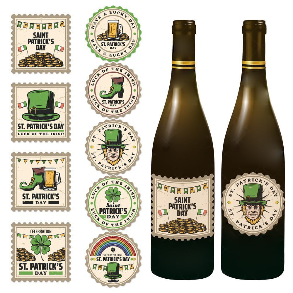 ST Patricks Day Mdgfge 9Pieces St Day Wine Bottle Label Stickers Wine ...