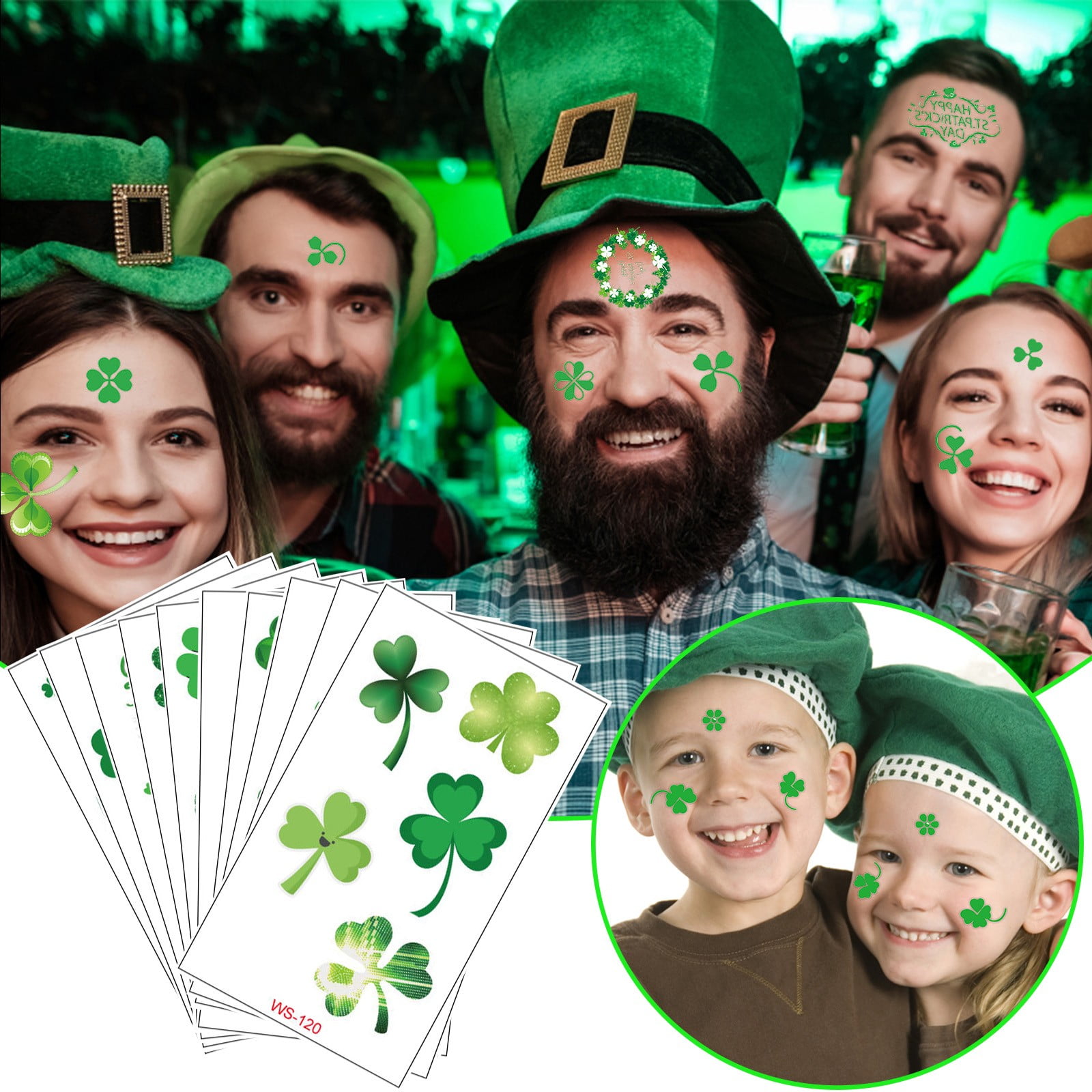 ST Patricks Day Sweat-Proof Face Irish Festival Sticker Green Hat ...