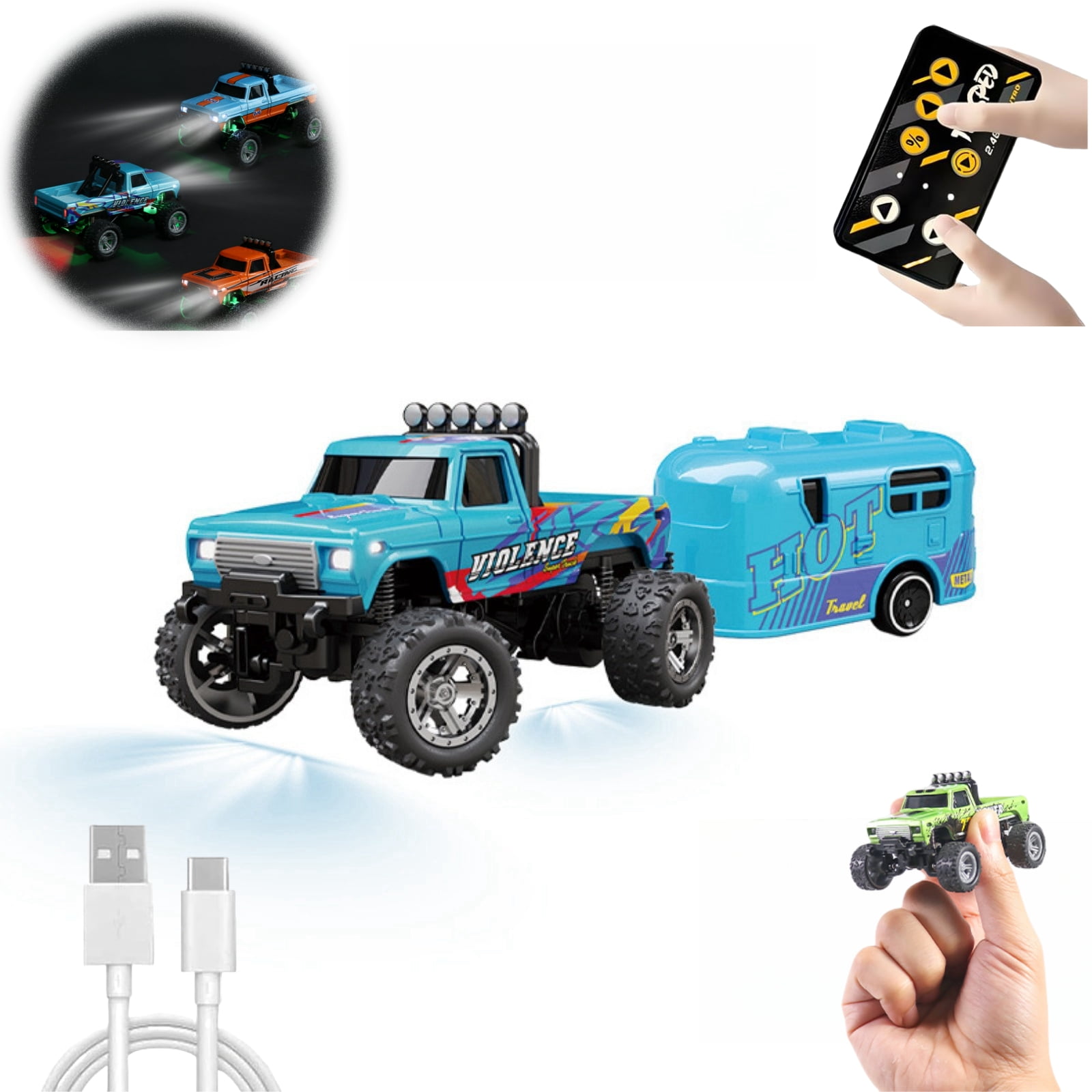 ST SoleMe.Tc Mini RC Truck with Trailer, Mini Rc Monster Truck, 1/64 ...