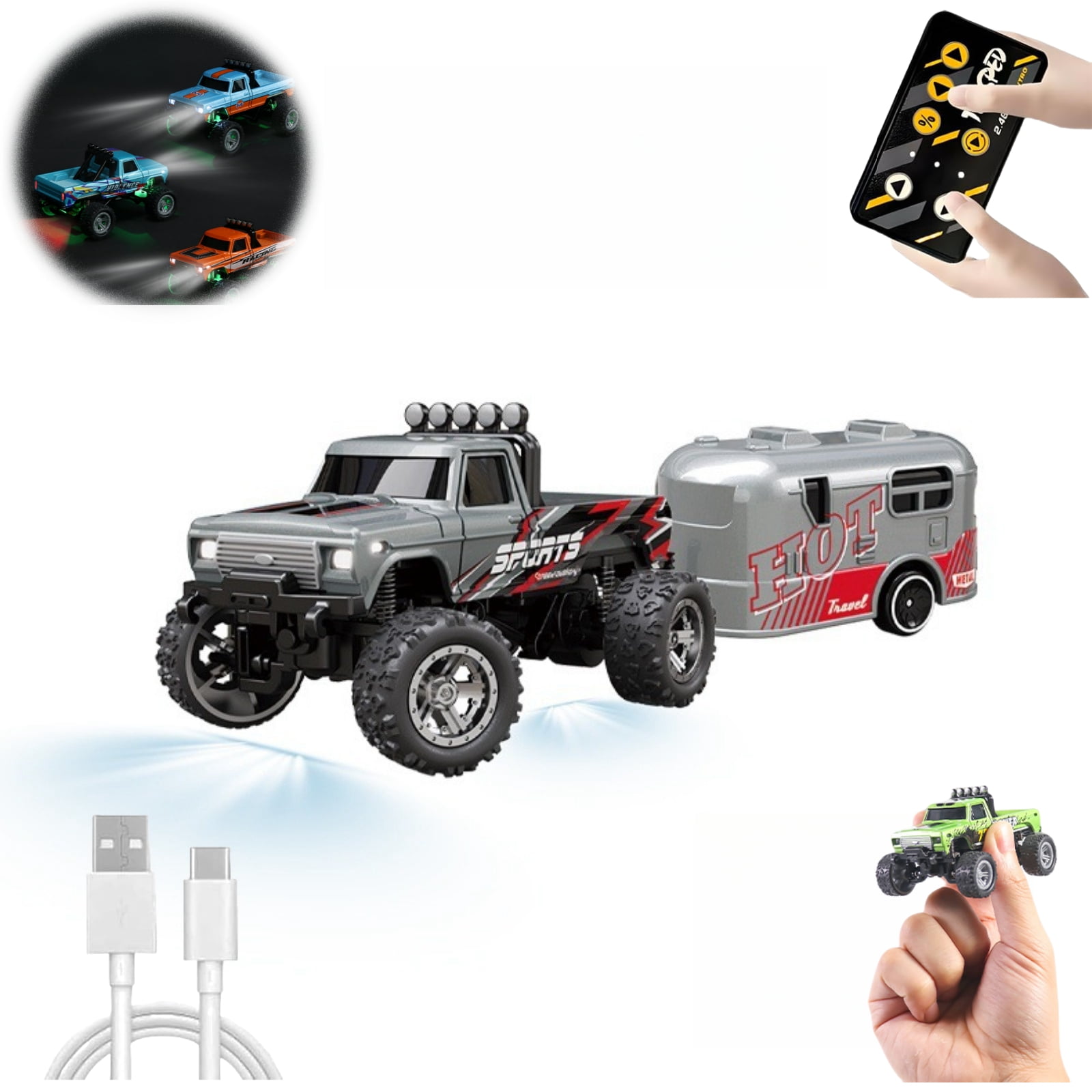 ST SoleMe.Tc Mini RC Truck with Trailer, Mini Rc Monster Truck, 1/64 ...