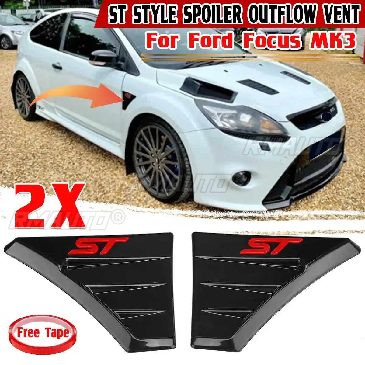 ST Style Car Side Vent Fender Spoiler Outflow Vent Side Vent Fender Air ...
