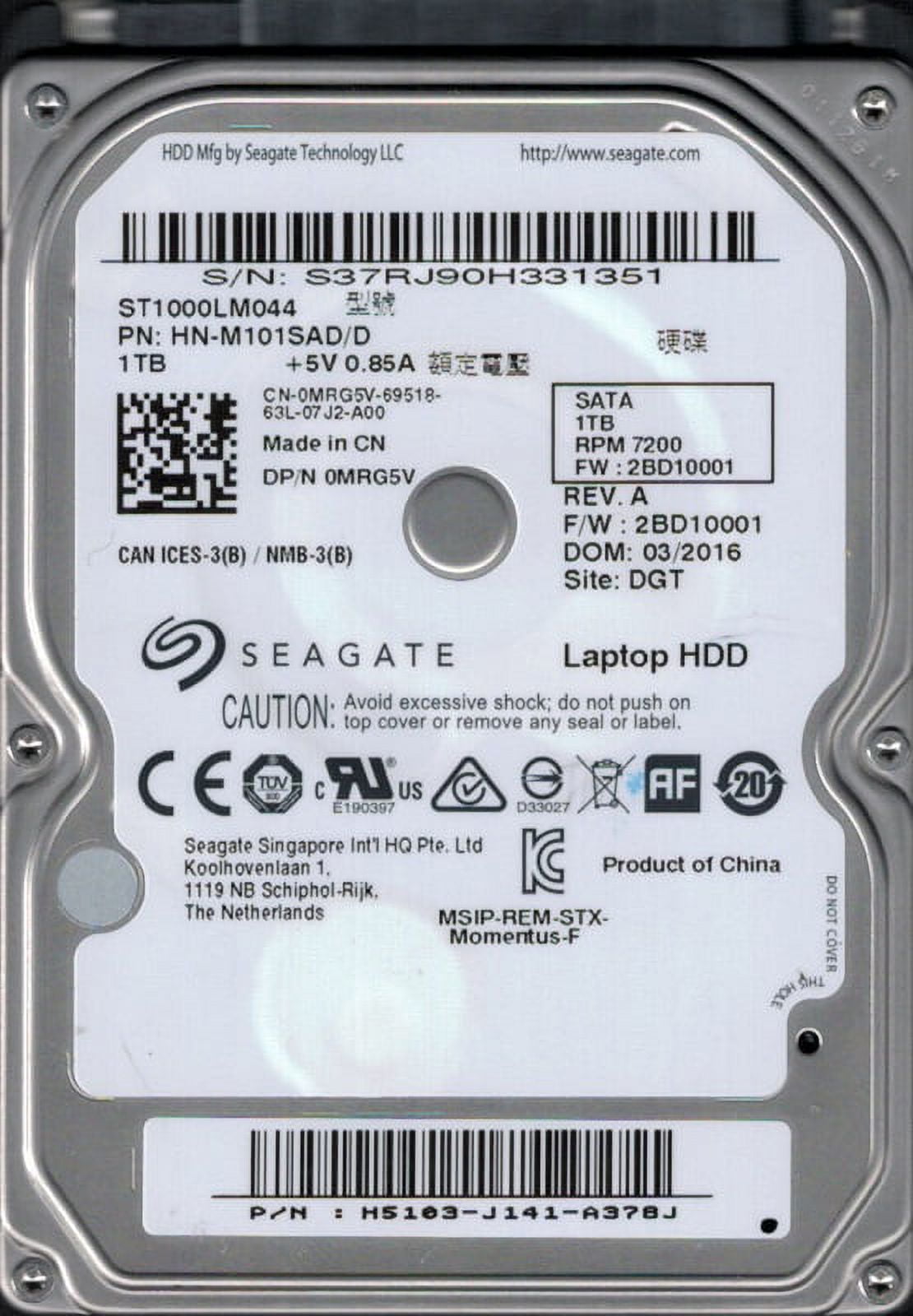 ST1000LM044 P/N: HN-M101SAD/D F/W: 2BD10001 DGT Seagate 1TB Laptop HDD ...