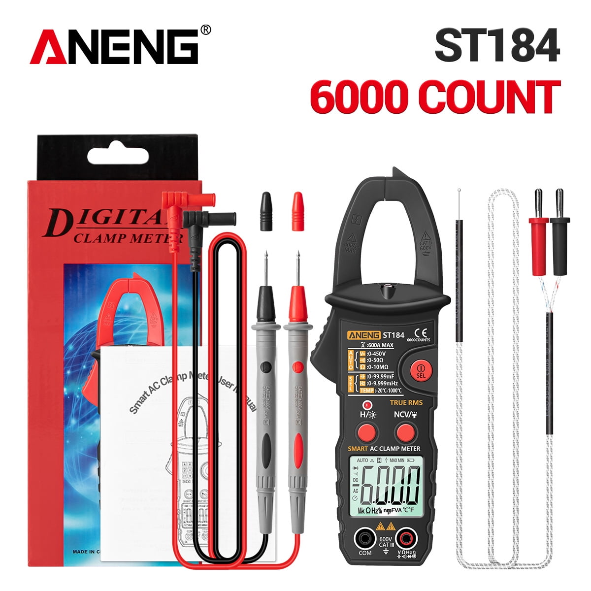 ST184 Multimeter True RMS Digital Multimeter Clamp Meter DC/AC Voltage ...