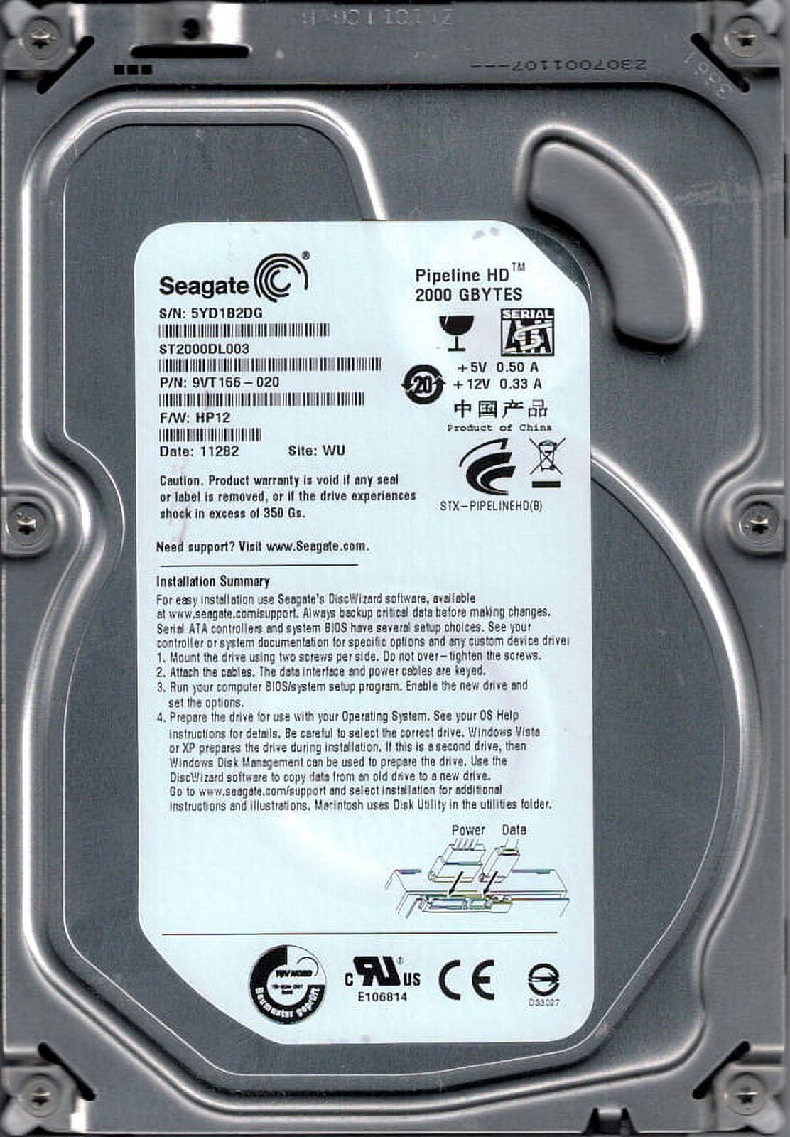 ST2000DL003 P/N: 9VT166-020 F/W: HP12 WU Seagate 2TB - Walmart.com