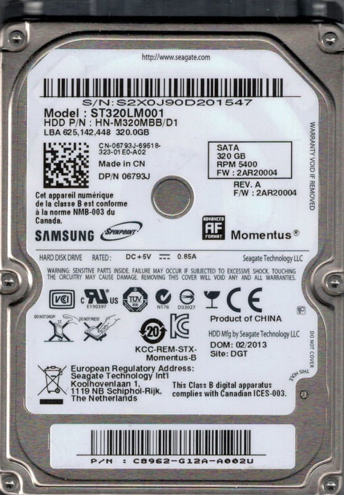 ST320LM001 HN-M320MBB/D1 F/W: 2AR20004 Samsung 320GB - Walmart.com