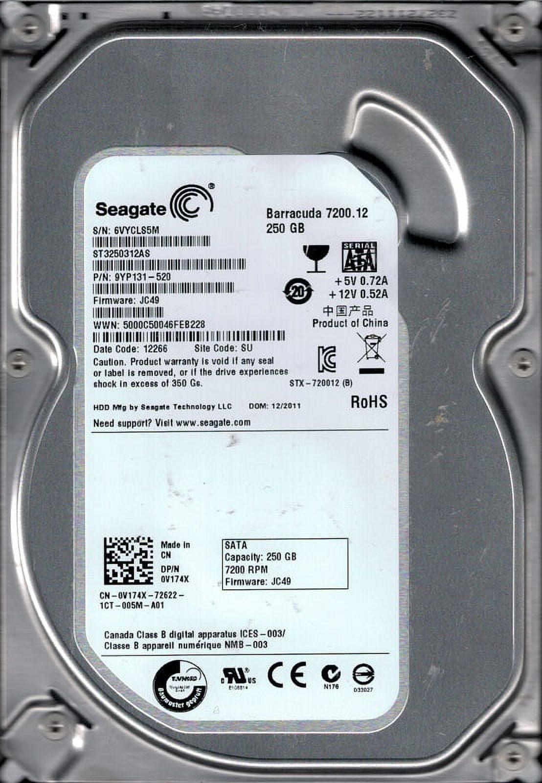 ST3250312AS P/N: 9YP131-520 F/W: JC49 SU 6VY Seagate 250GB - Walmart.com