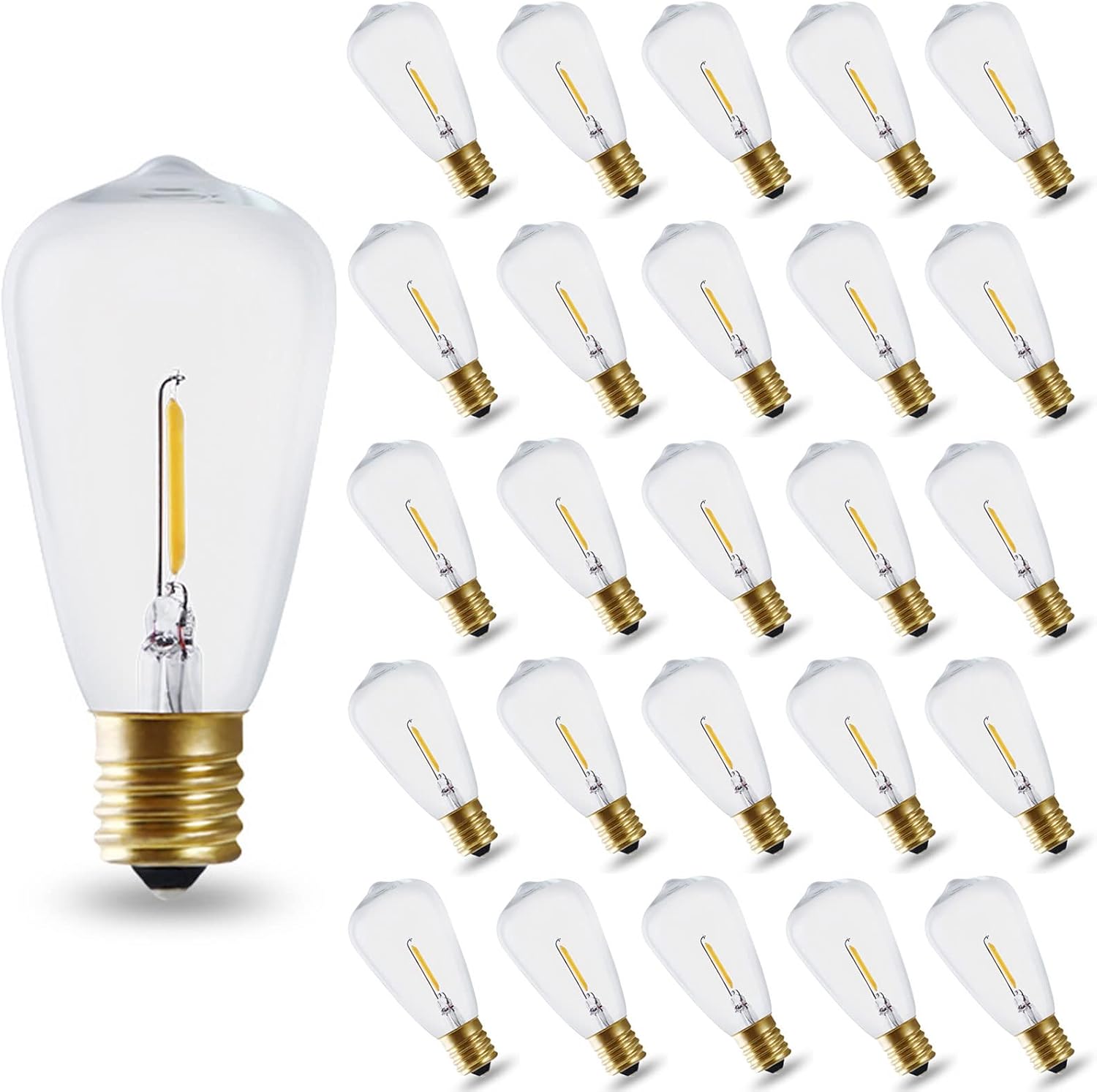 ST38 E17 Base LED String Light Bulbs 0.65W LED Edison Replacement Bulbs (25-Pack), Clear Glass ...