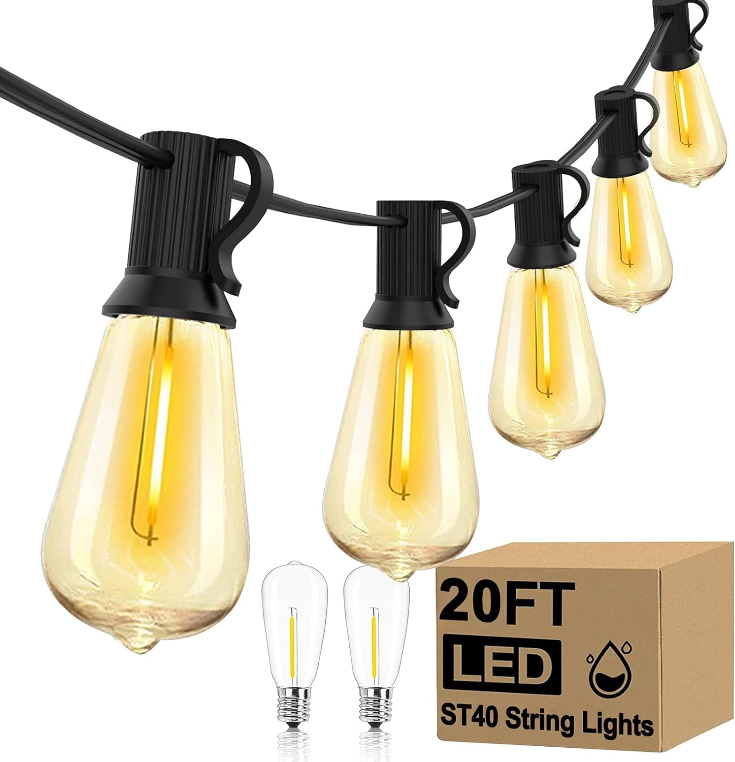 ST40 LED Outdoor String Lights, 20FT Patio String Lights with 22 ...