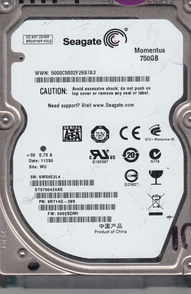 ST9750420AS, 5WS, WU, PN 9RT14G-285, FW 0002SDM1, Seagate 750GB SATA 2. ...