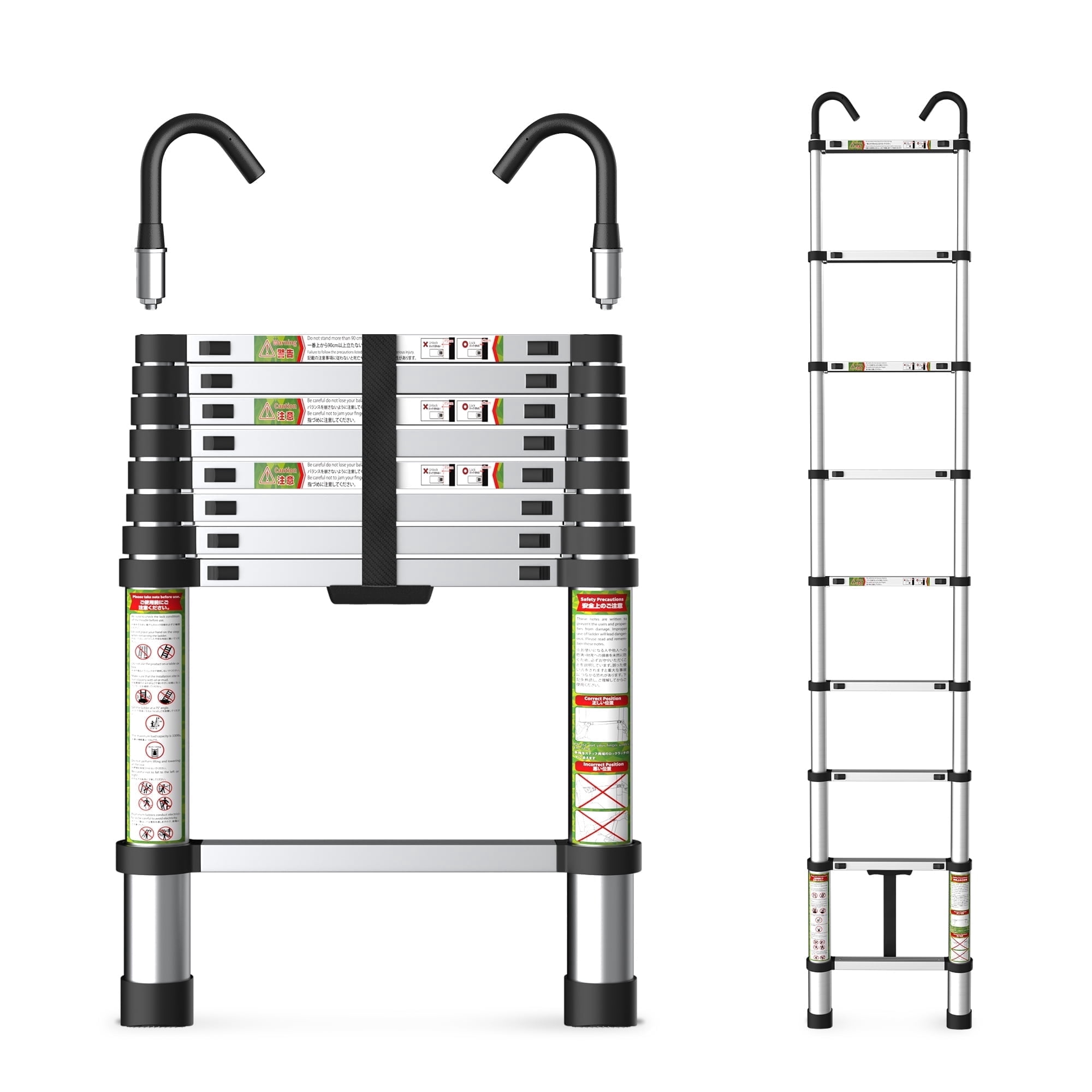 STACOO 8.5ft Telescopic Ladder, Heavy-Duty Steel Roof Ladder with Anti ...