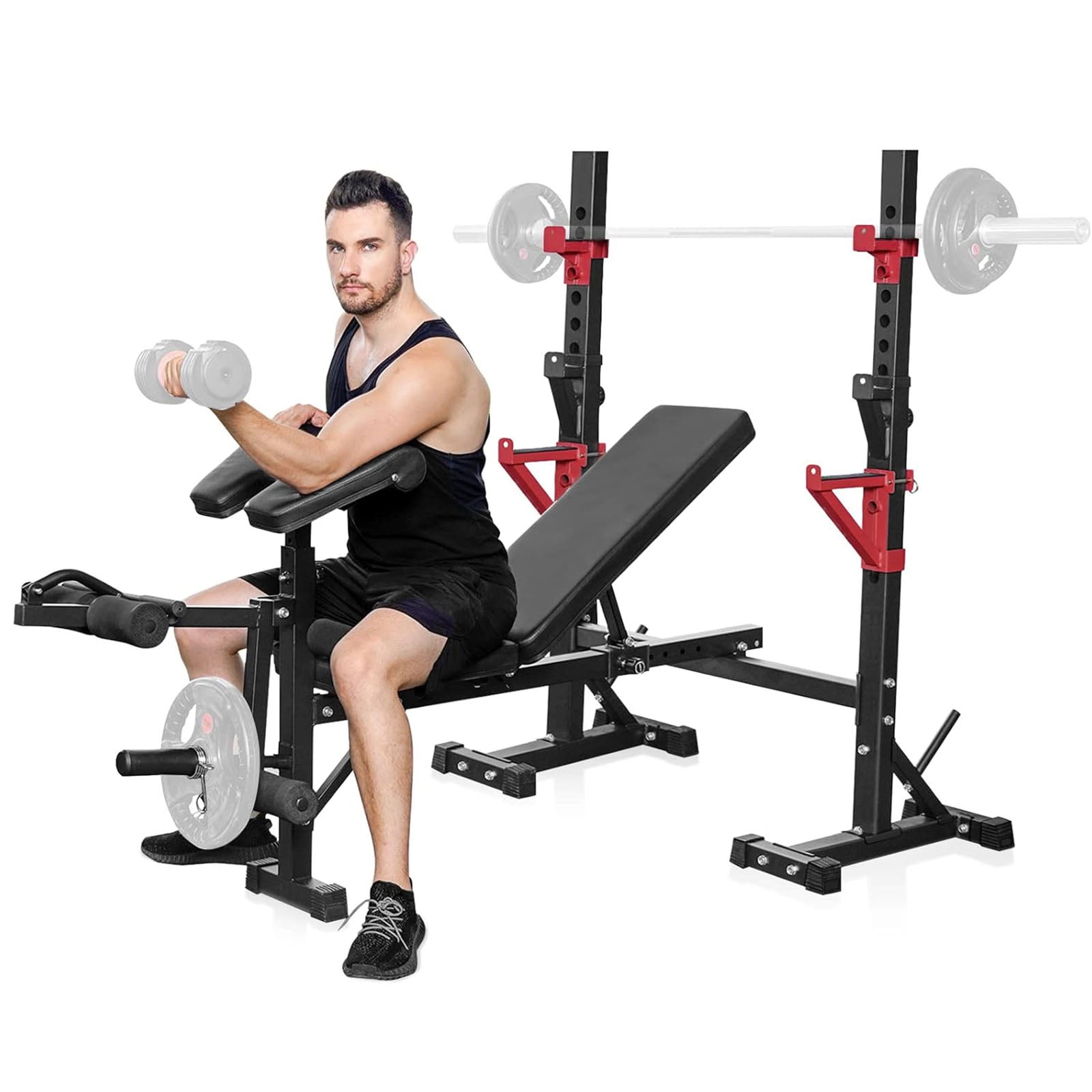 STACOO Multi-Functional Adjustable Weight Bench with Squat & Barbell ...
