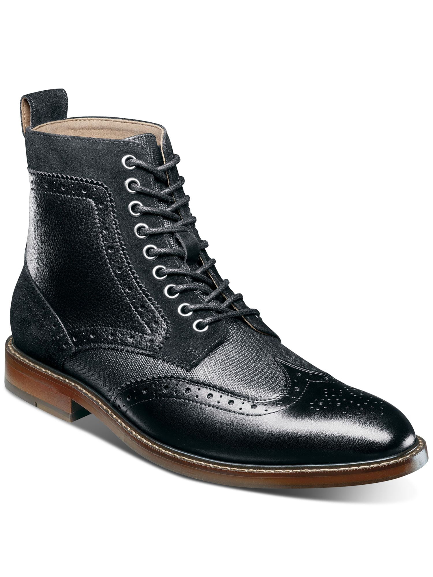 STACY ADAMS Mens Black Mixed Media Heel Pull-Tab Brogue Cushioned ...