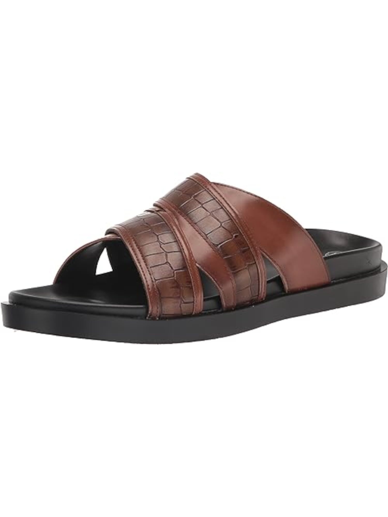 STACY ADAMS Mens Brown Croc Embossed Cushioned Mondo Open Toe Slip On ...