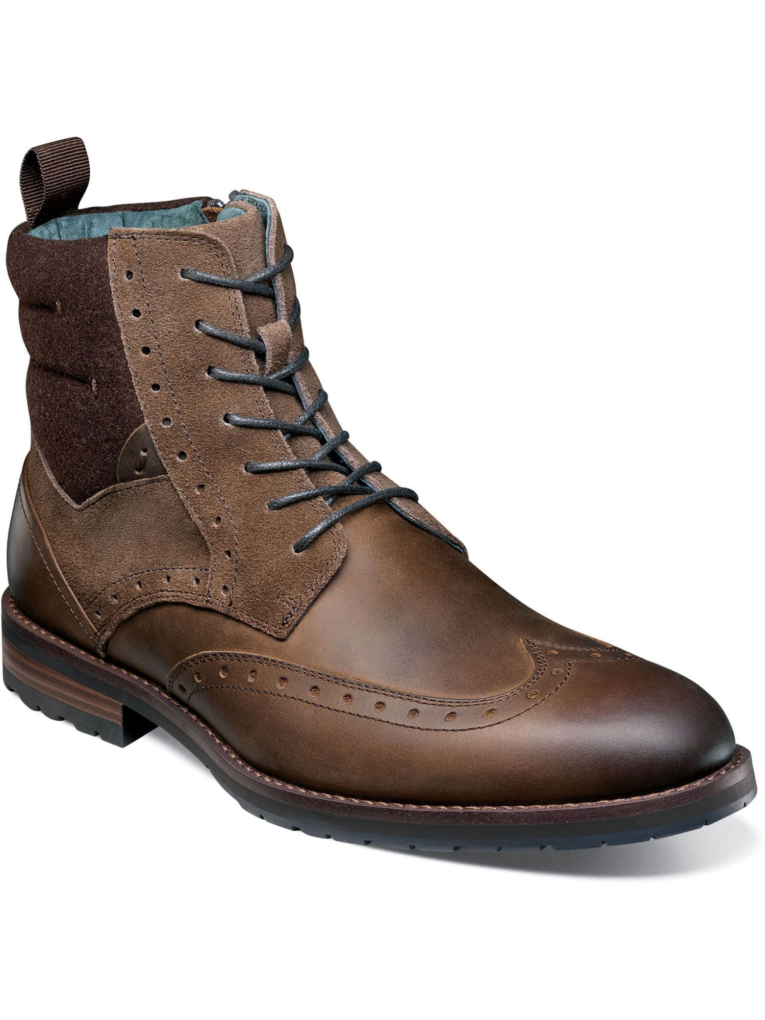 STACY ADAMS Mens Brown Lace Up Cushioned Ozzie Round Toe Zip-Up Leather ...