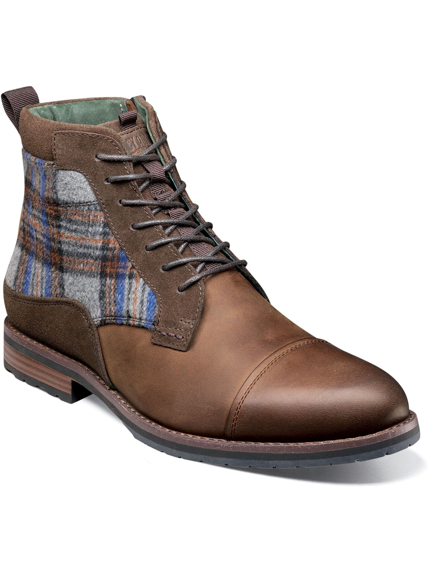 STACY ADAMS Mens Brown Mixed Media Pull Tab Cushioned Lace Octavius ...