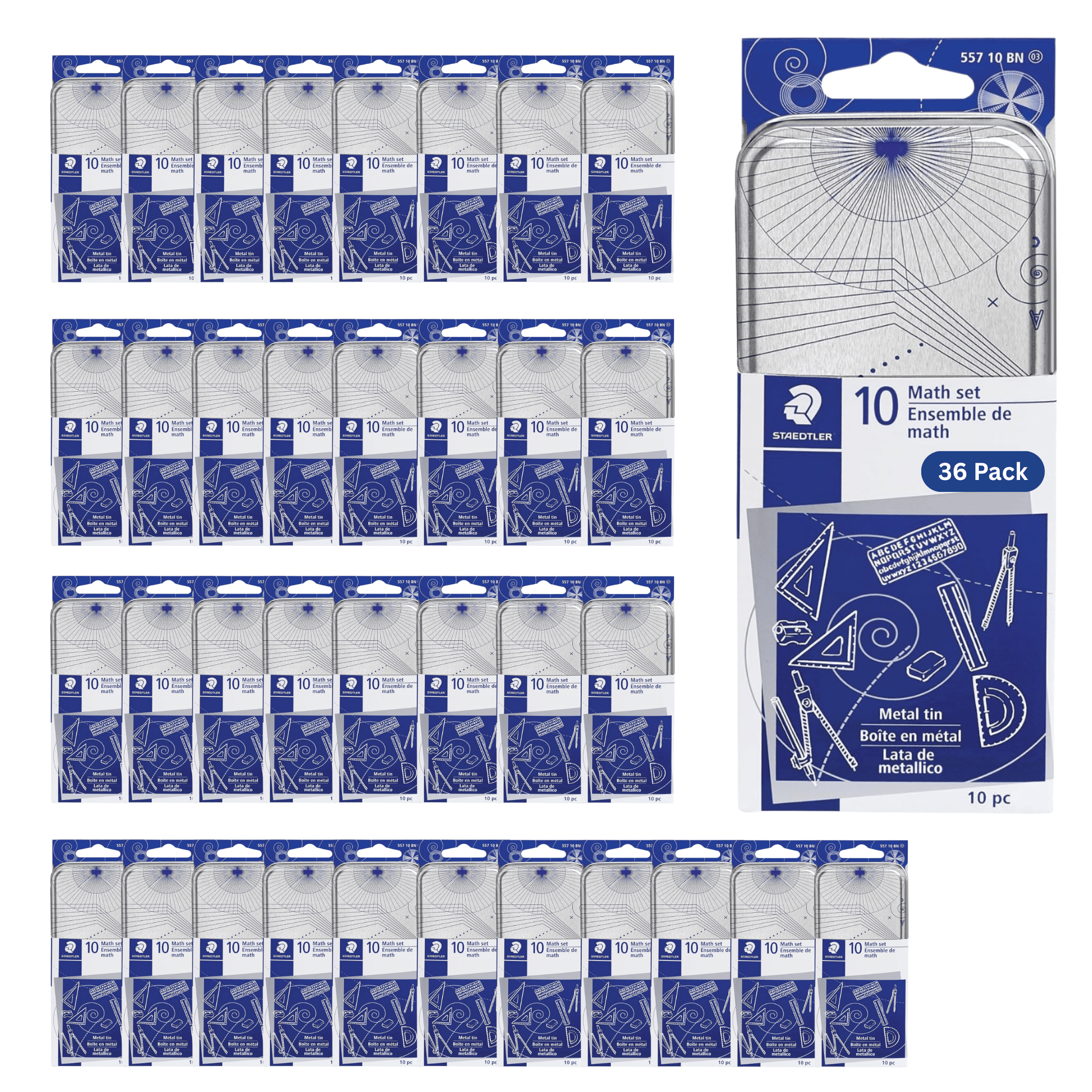 STAEDTLER 10-Piece Math Set with Metal Compass 36-Pack (36 Sets of 10 ...