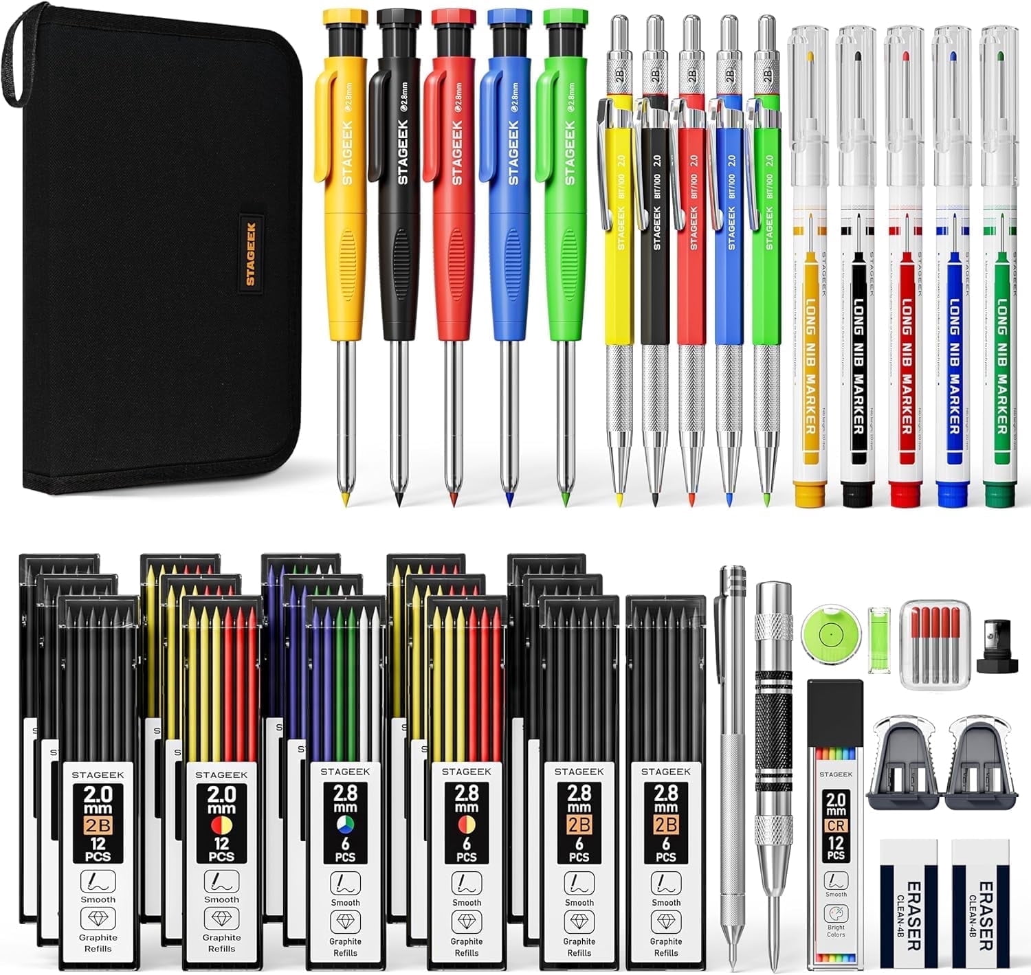 STAGEEK 49 Pack Carpenter Pencil Set with Sharpener & Marker - Walmart.com