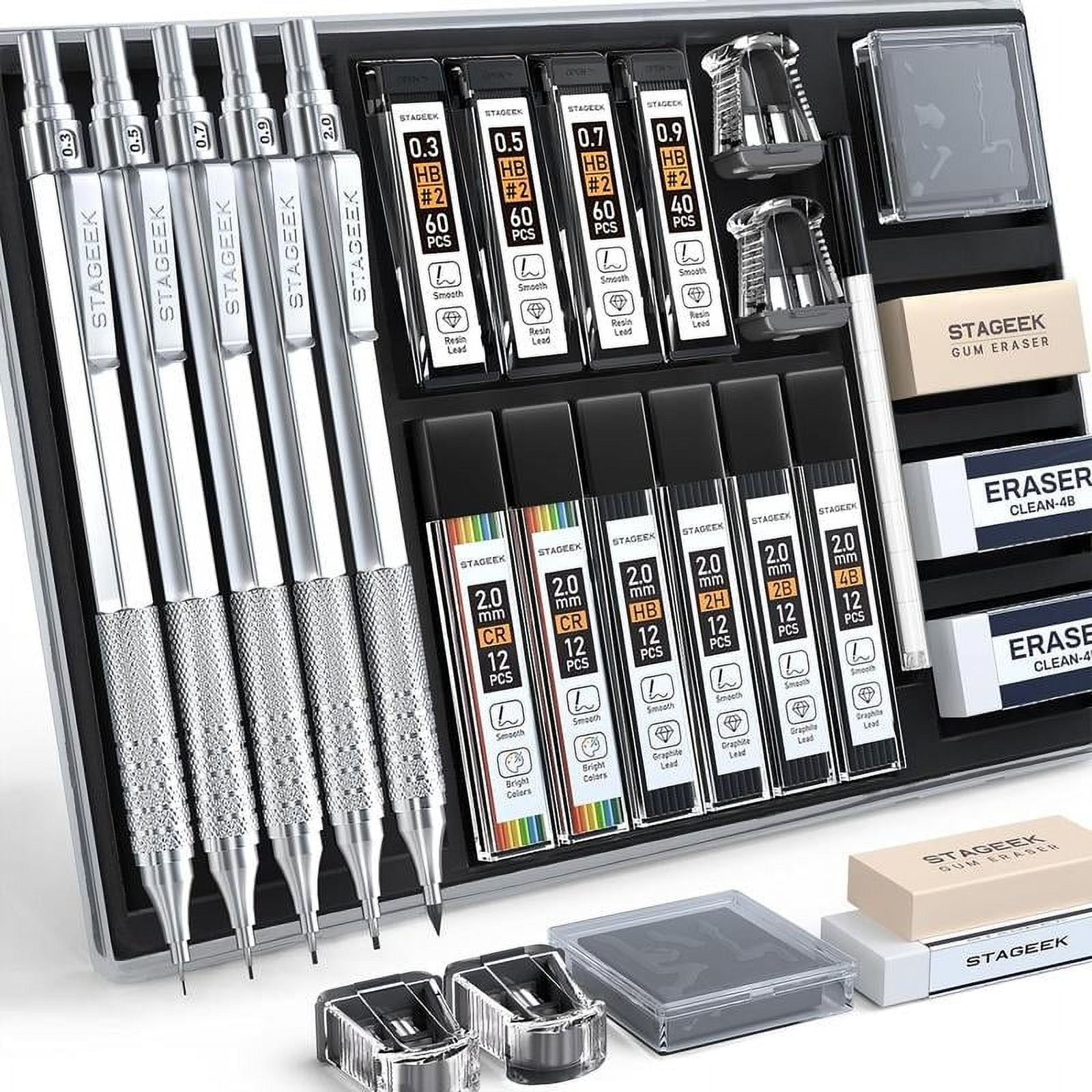 STAGEEK 6PCS Art Mechanical Pencil Set, Drafting Pencil 5 Sizes- 0.3, 0 ...