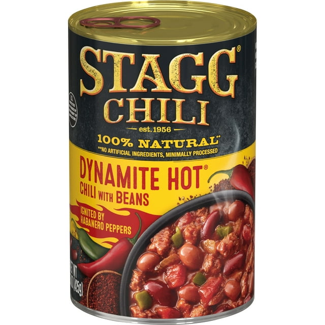 STAGG DYNAMITE HOT Chili with Beans Beef, Shelf Stable, 15 oz Steel Can ...