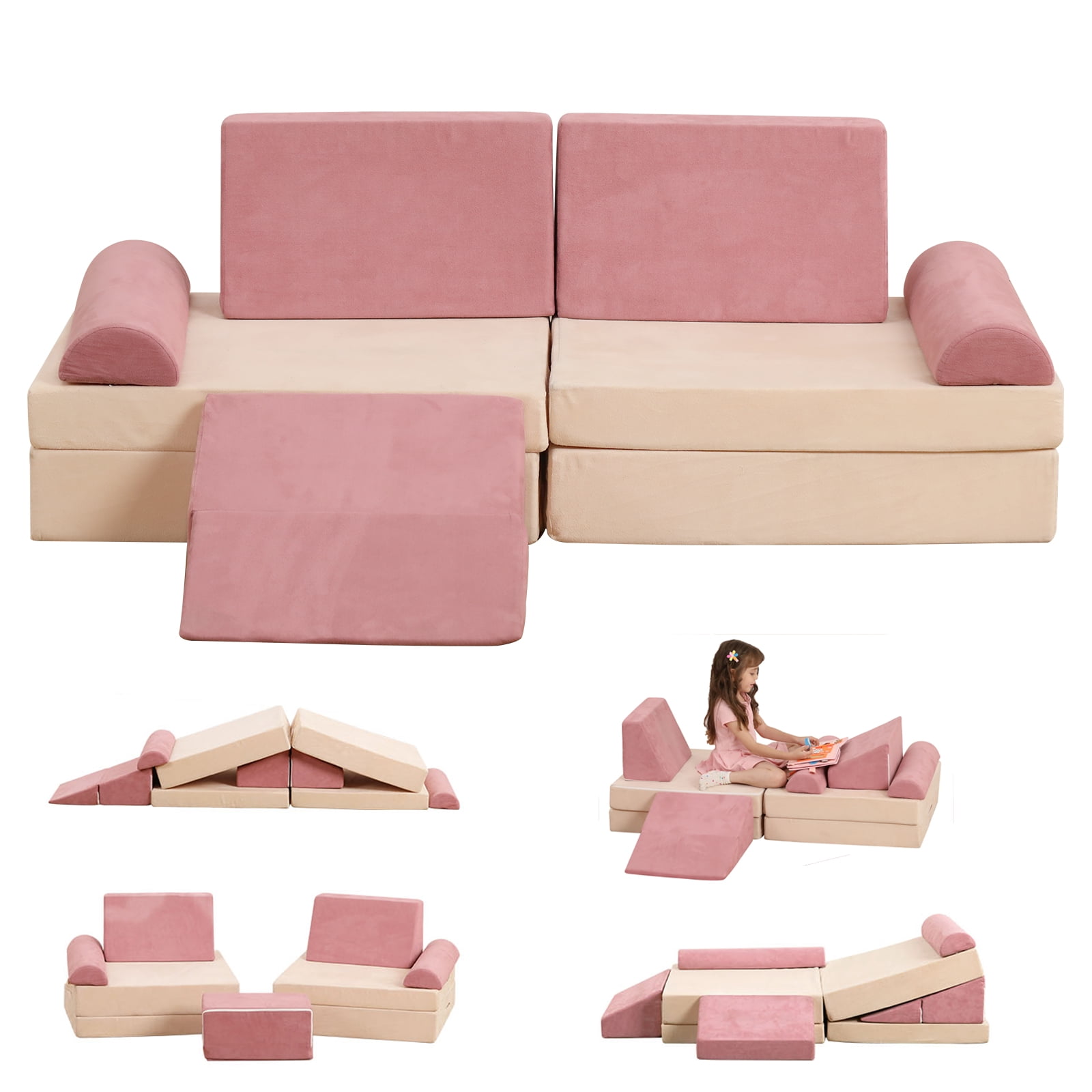 STAHMFOVER 9PCS Play Couch Sofa for Kids Convertible Creative Toddler ...
