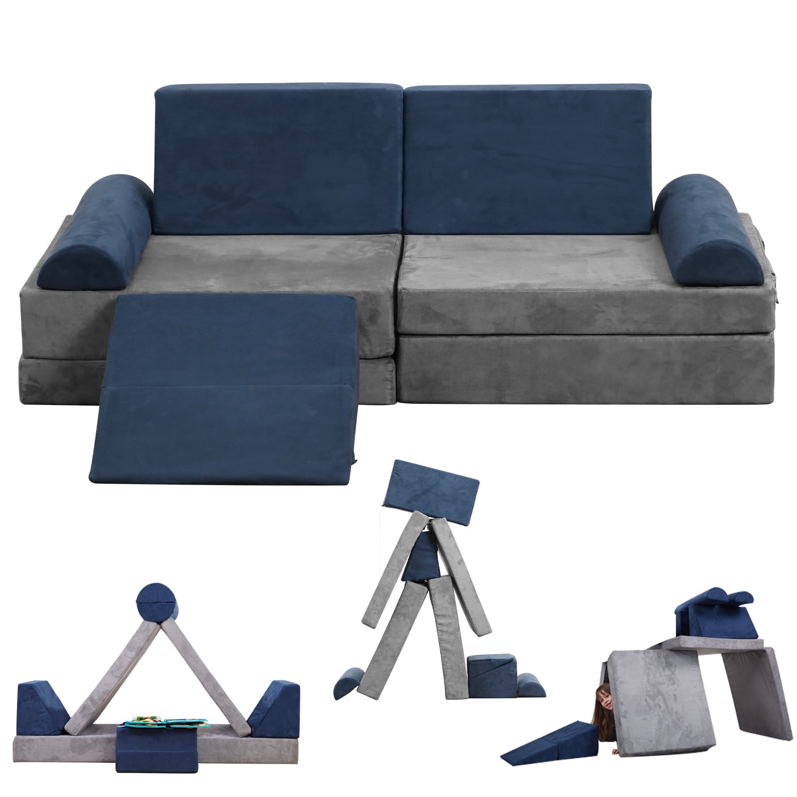 STAHMFOVER 9PCS Kids Play Couch, Convertible Toddler Sofa, Creative ...