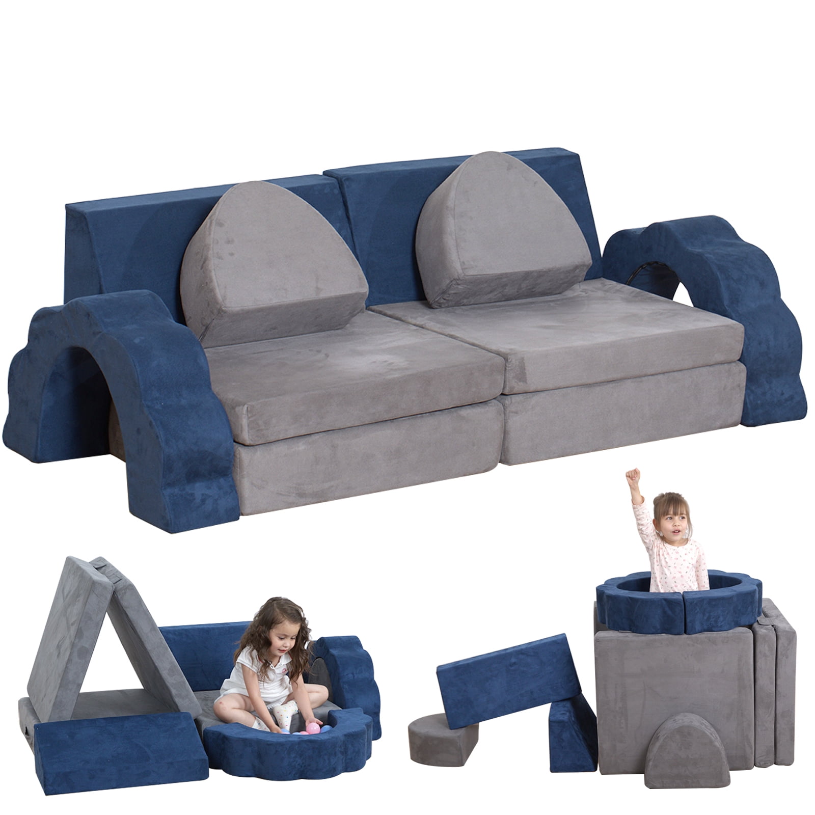 STAHMFOVER Modular Play Couch Solid Soft Fabric Foldable Couch with 10 ...