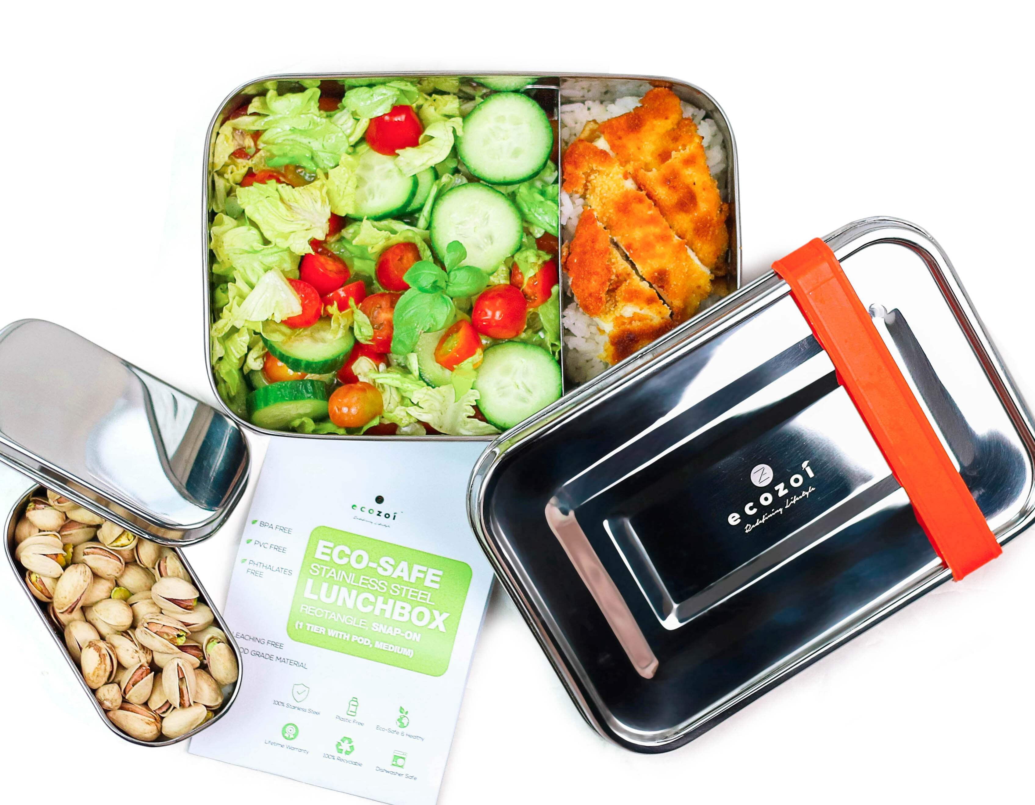 STAINLESS STEEL LUNCH BOX, 1 TIER SNAP-ON, REMOVABLE DIVIDER, 50 OZ ...