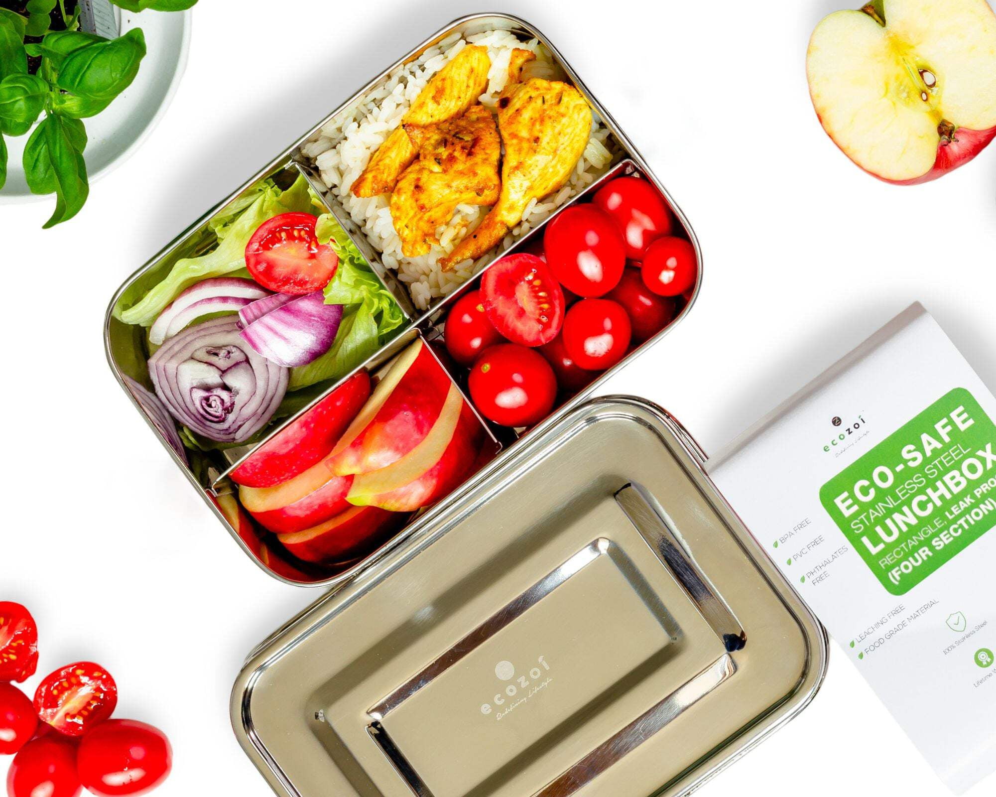 STAINLESS STEEL LUNCH BOX, 4 COMPARTMENT SNAP-ON, 50 OZ - Walmart.com